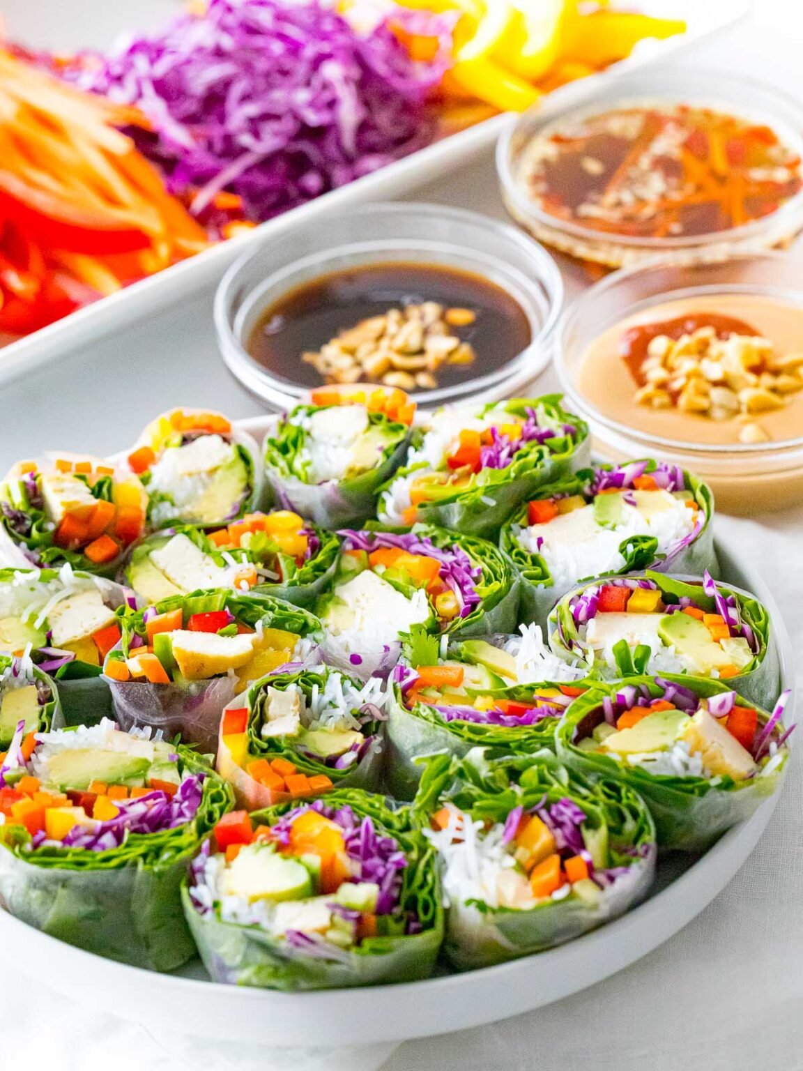 Vegetarian Summer Rolls with 3 Dipping Sauces - Drive Me Hungry