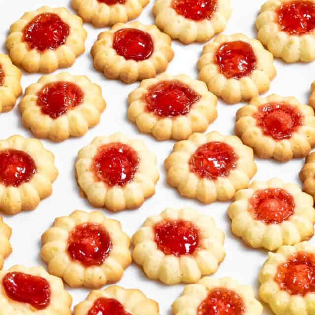 Jam Thumbprint Cookies | Spritz Cookies with Jam - Drive Me Hungry
